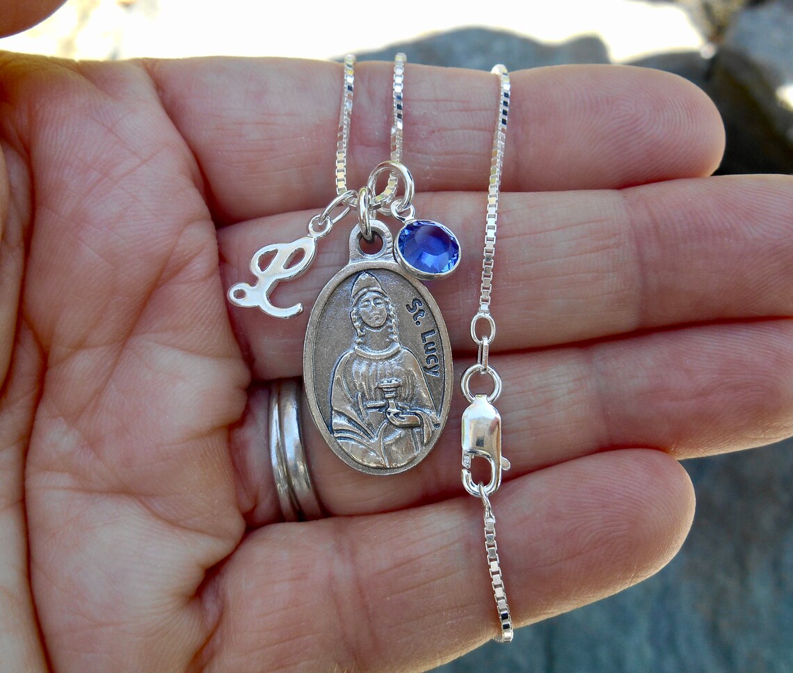 SAINT LUCY Relic Necklace Personalized Initial Birthstone - Etsy