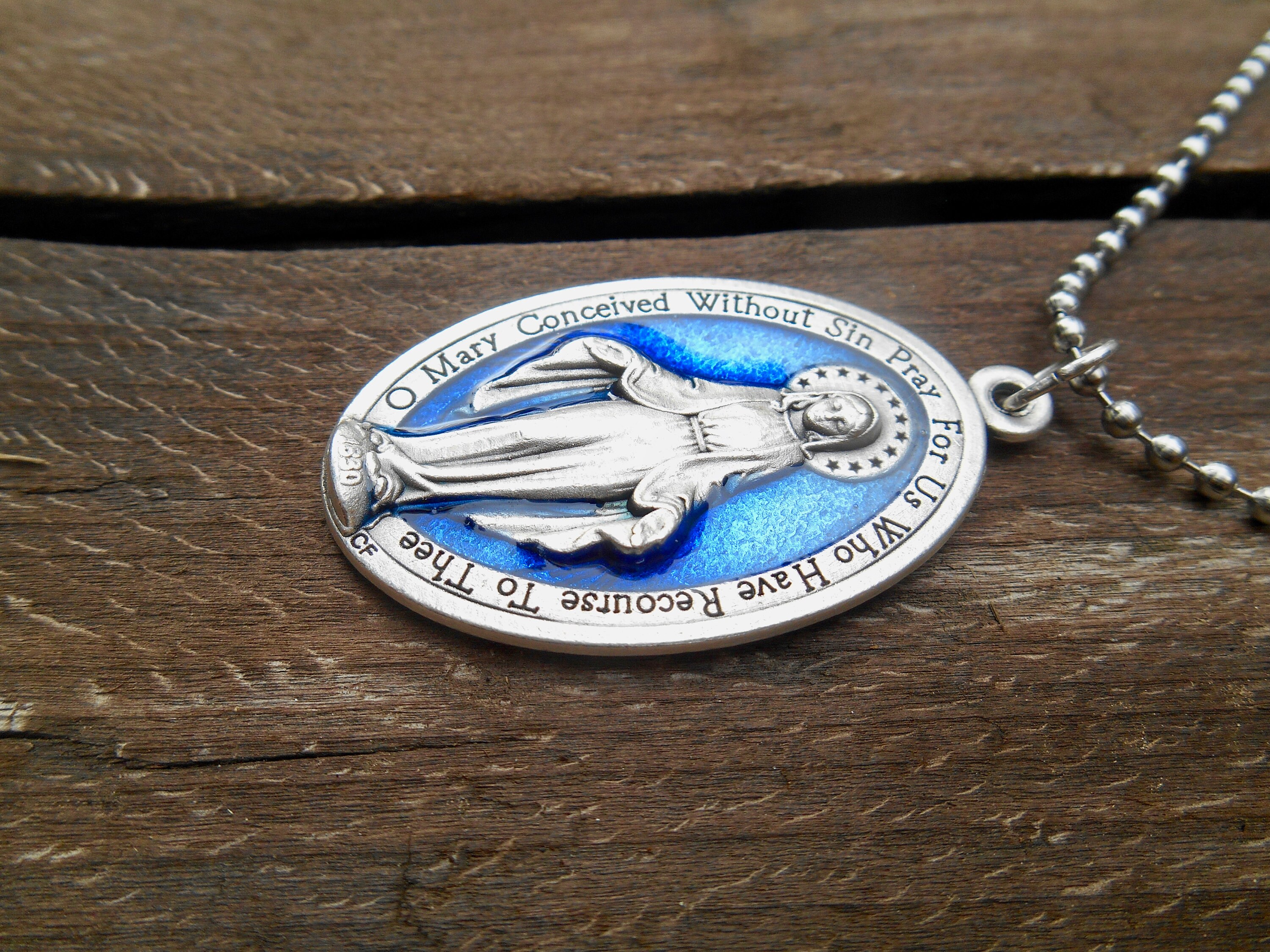 XL Blue Enamel Miraculous Medal Miraculous Necklace Catholic - Etsy