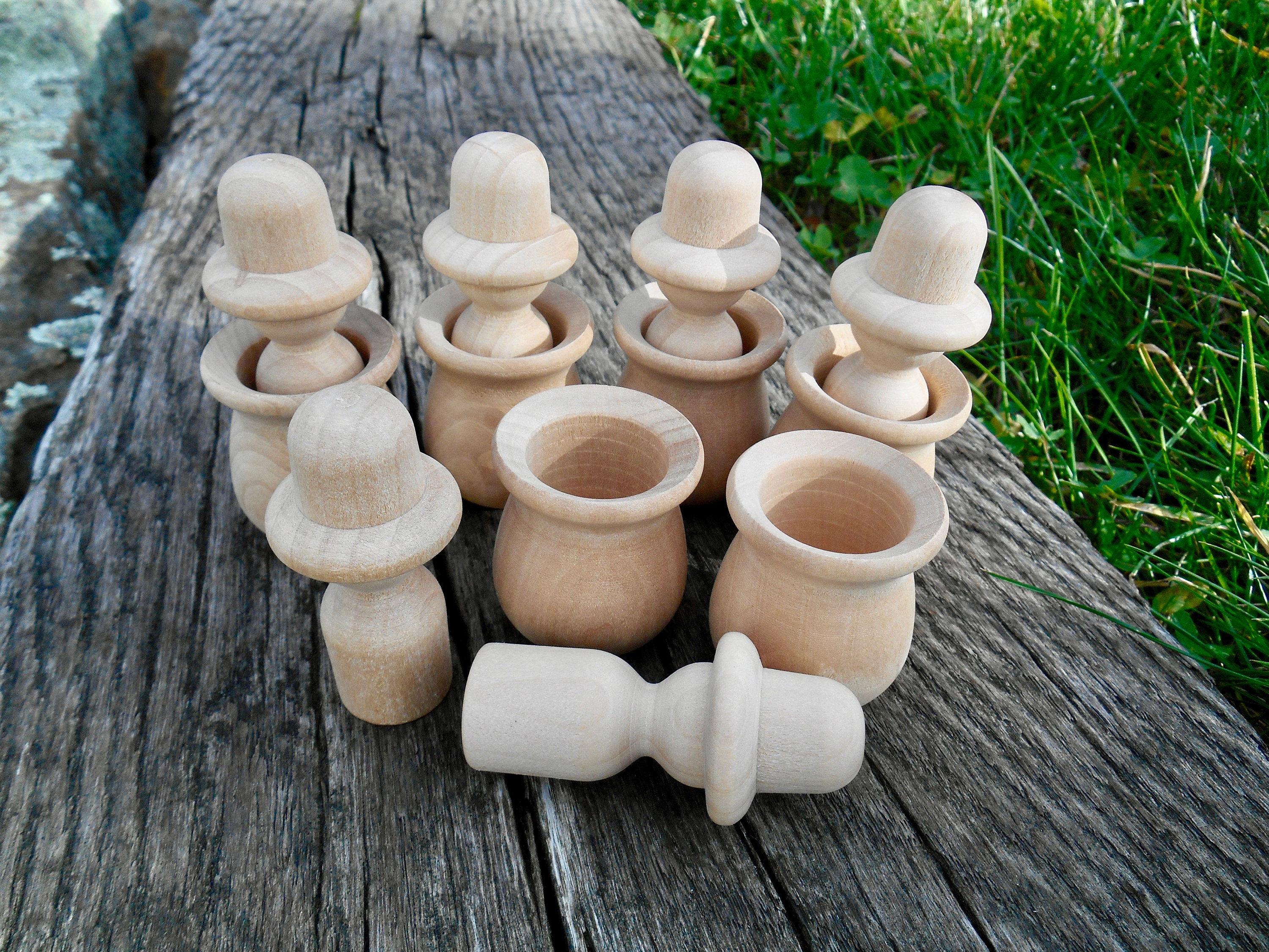 Wooden Cowboy Peg Dolls and Cups, 6 Unfinished Peg Cowboys and Cup ...