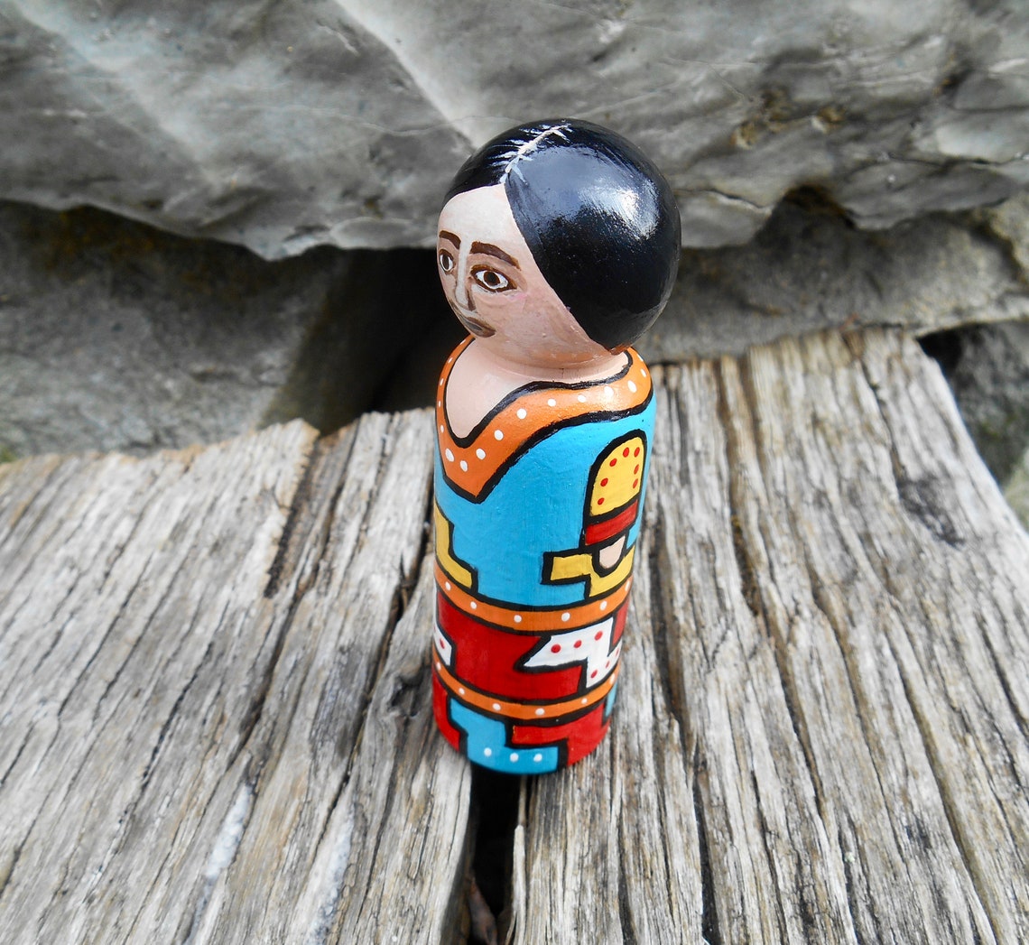 Wooden Peg Doll, Aztec Doll, India Woman, Pretend Play Montessori ...