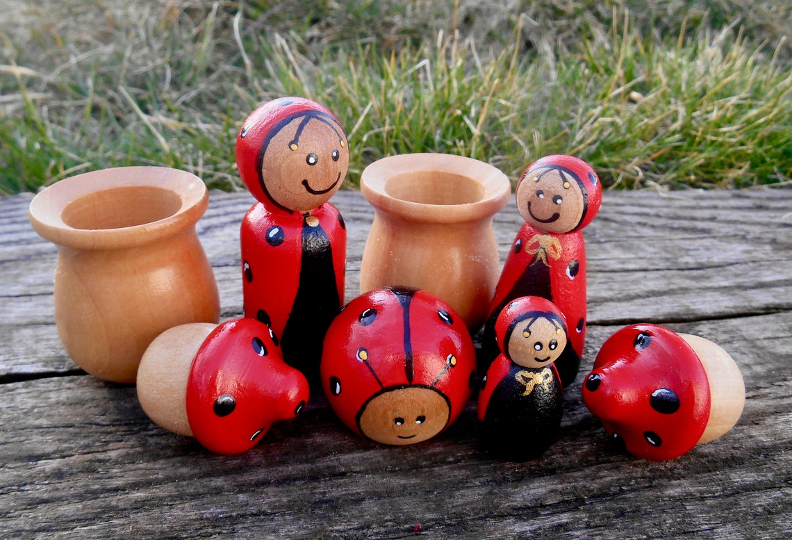 Ladybug Peg Doll Set Montessori Pretend Play Wood Doll Set - Etsy