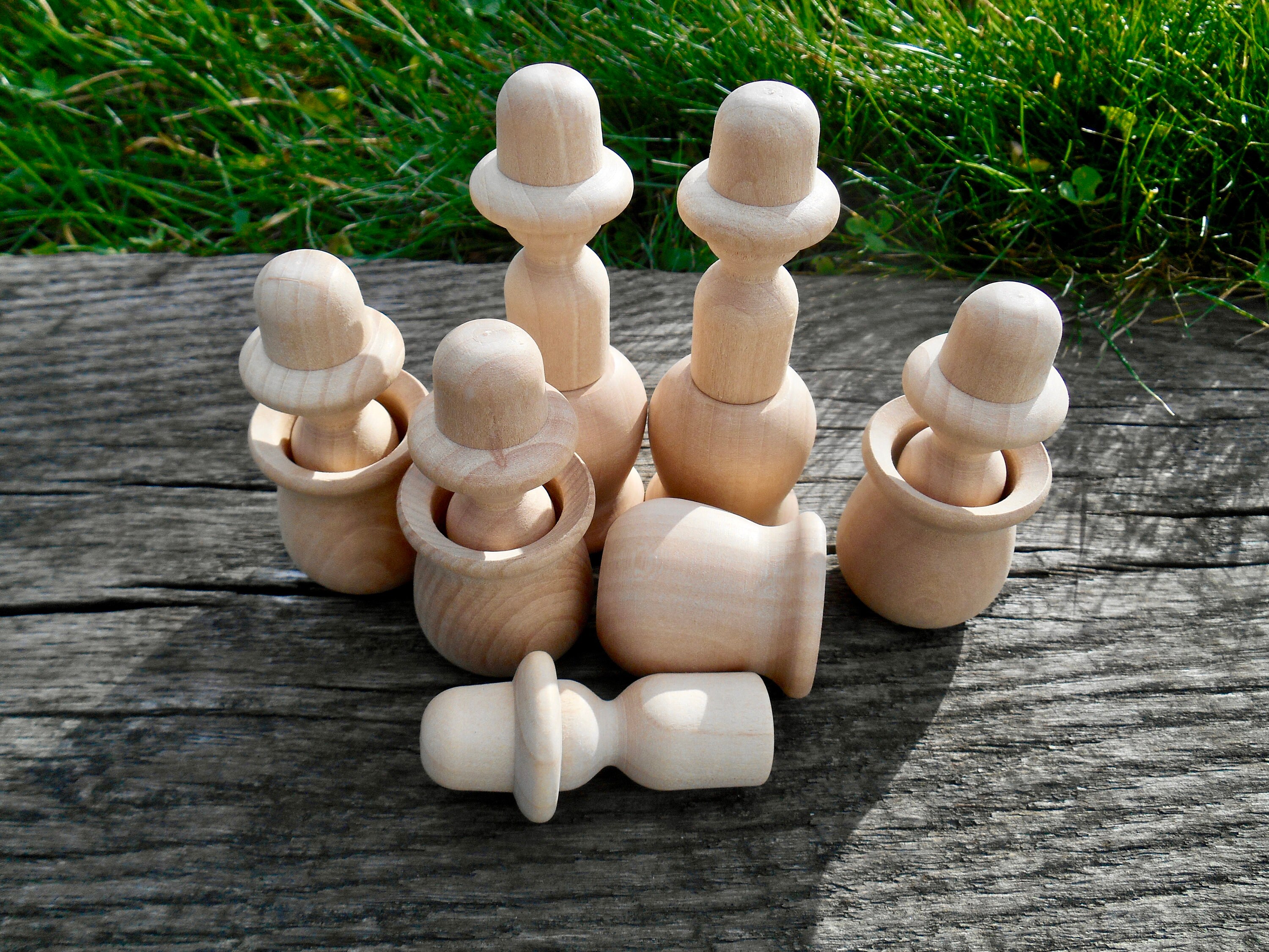 Wooden Cowboy Peg Dolls and Cups, 6 Unfinished Peg Cowboys and Cup ...