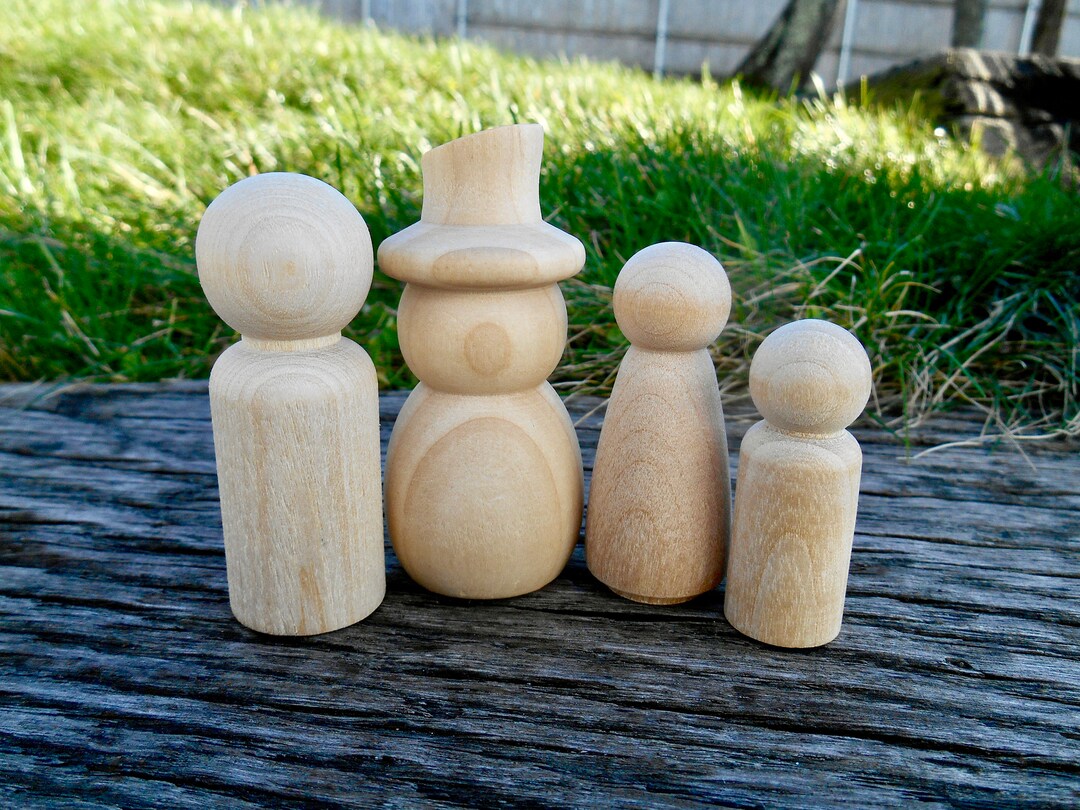 SNOWMAN & Children Peg Dolls/ Set of FOUR/ Wood Snowmen/ Blank Pegs ...