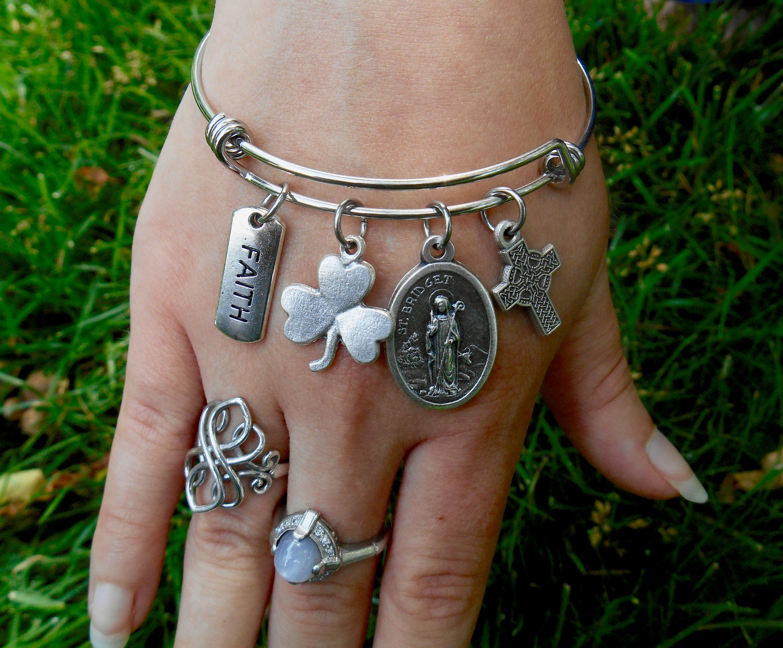 Saint Bridget Bangle Bracelet Stainless Steel Celtic Cross-shamrock ...