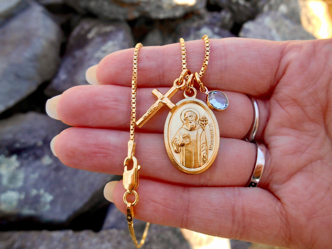 Gold Tone St Benedict Necklace, Saint Benedict Medal, Confirmation Gift ...