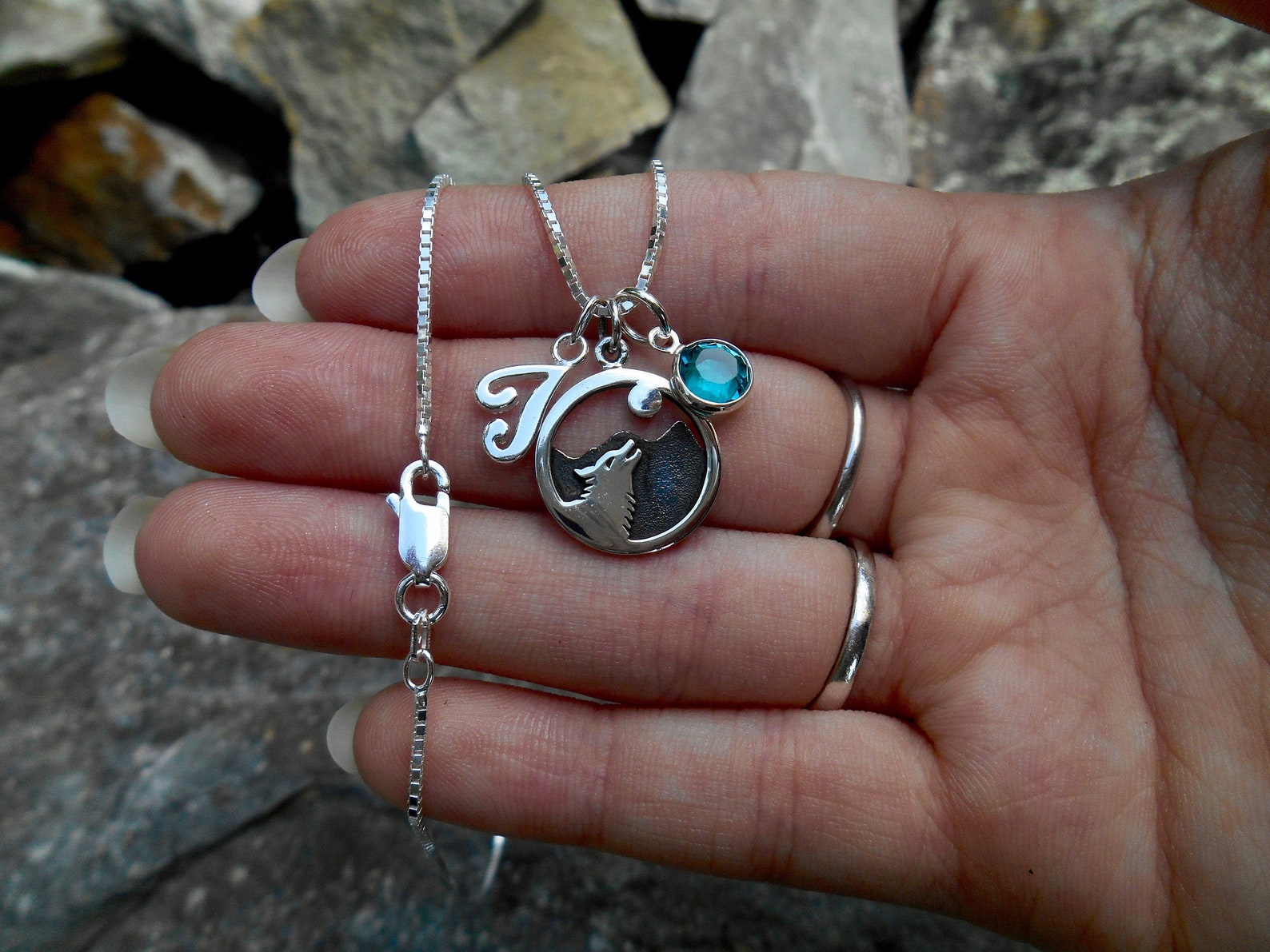 Wolf Charm Howling Wolf Moon Charm Necklace 925 Wolf - Etsy