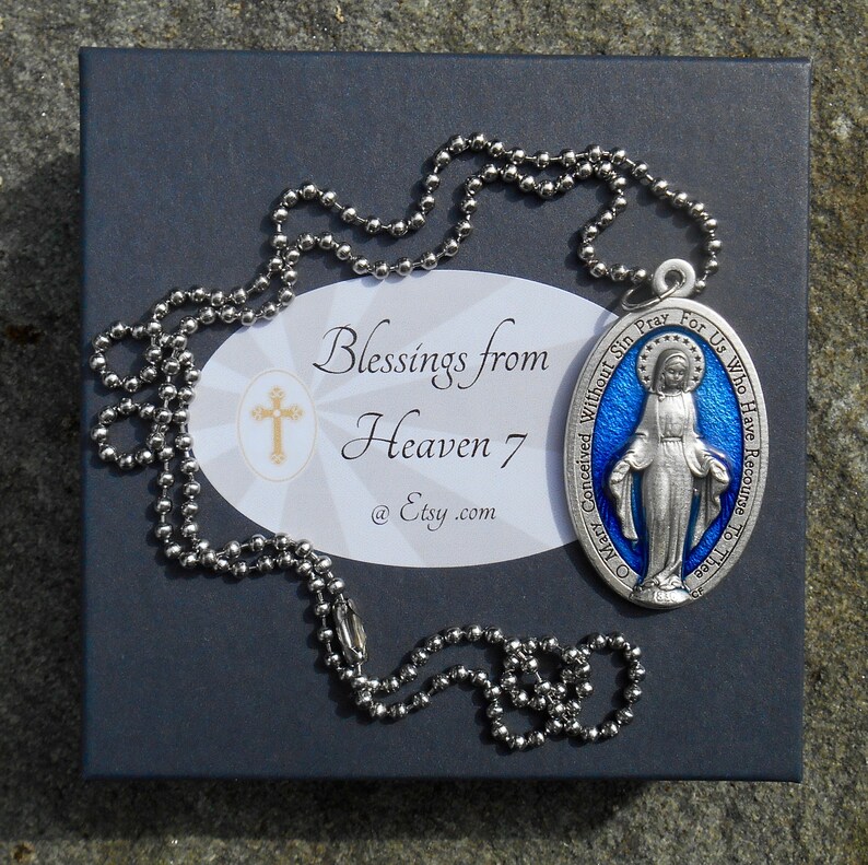 XL Blue Enamel Miraculous Medal Miraculous Necklace Catholic - Etsy