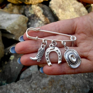 COWGIRL Safety Pin Brooch- South WESTERN Pin- Backpack Pin, Cowgirl ...