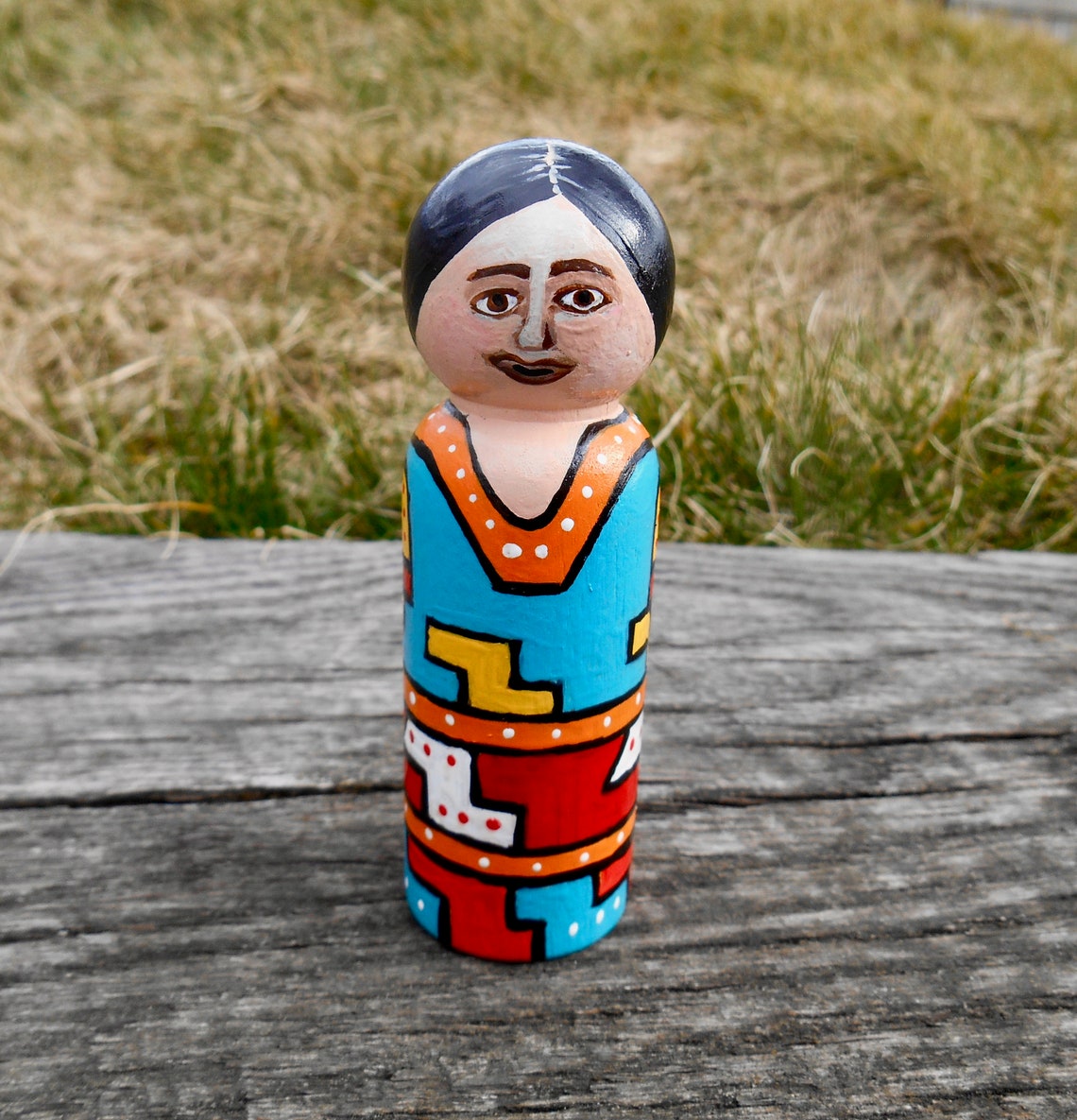 Wooden Peg Doll, Aztec Doll, India Woman, Pretend Play Montessori ...