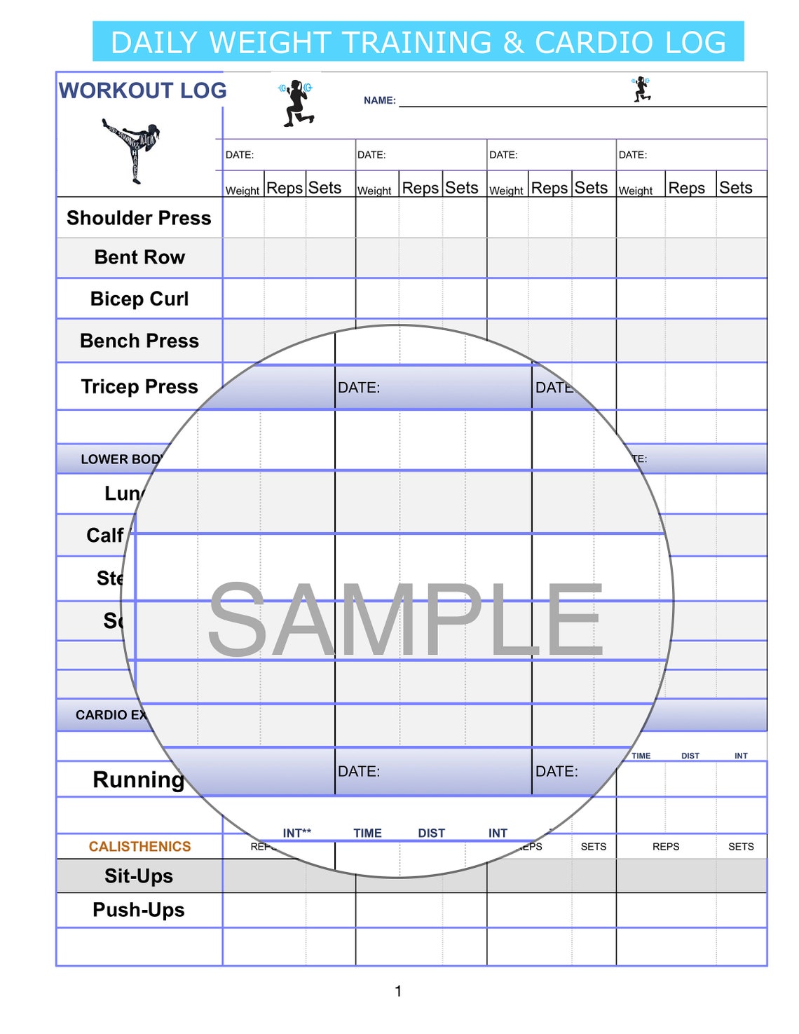 Beginners Weight Training and Cardio Daily Workout Log | Etsy