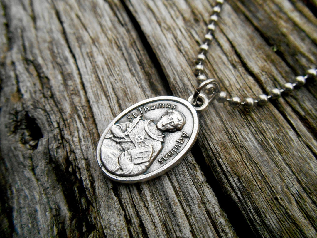Saint Thomas Aquinas Necklace, 2.4mm Stainless Steel Ball Chain, Saint ...