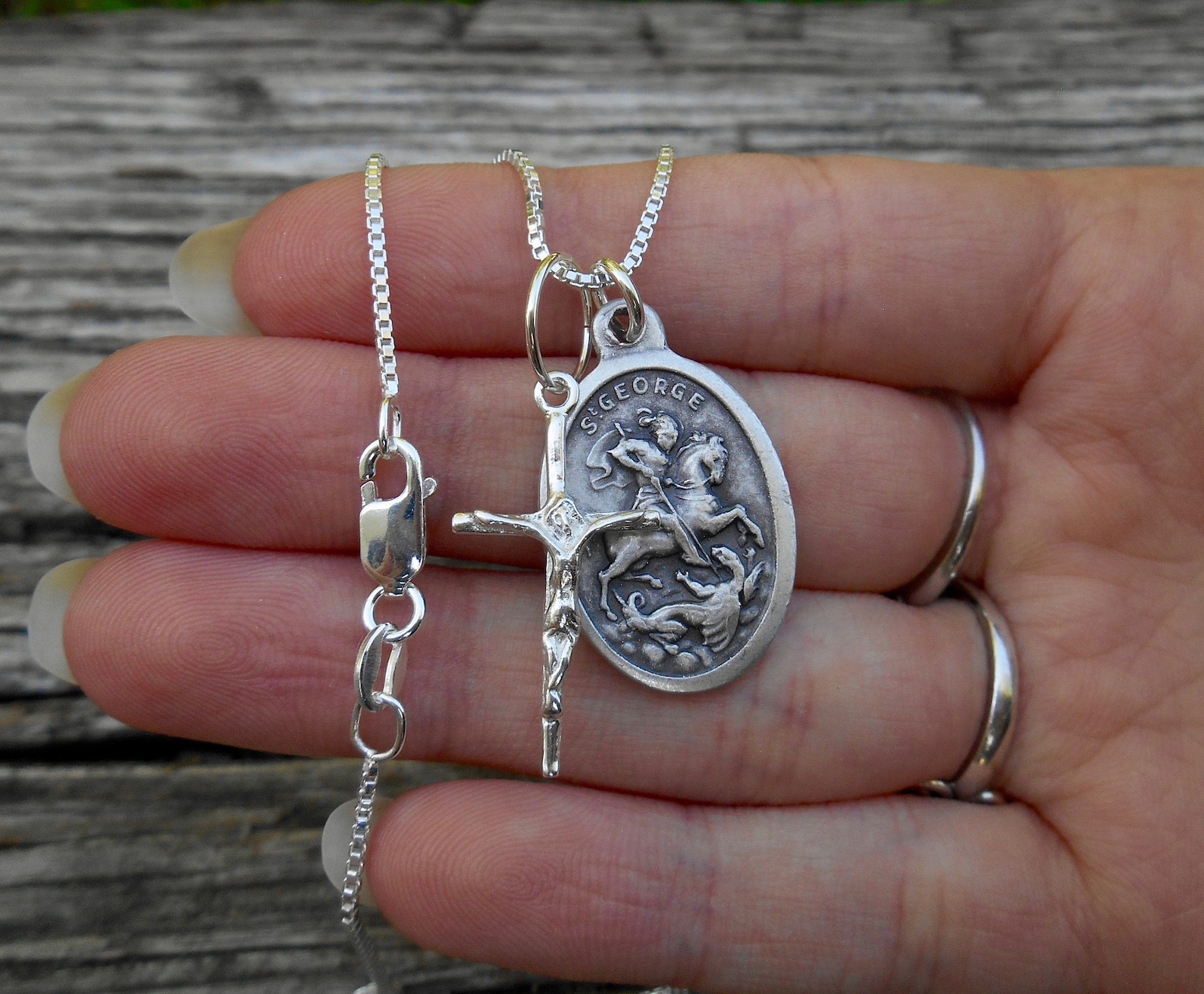 Saint St George Necklace sterling Silver Cross patron Saint - Etsy