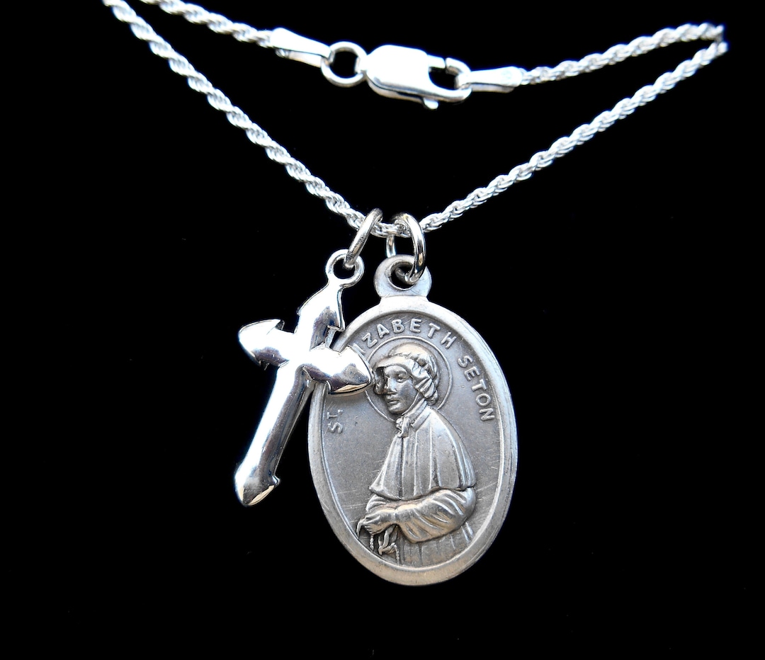 Saint Elizabeth Ann Seton Medal Necklace, Sterling Silver Rope Chain ...