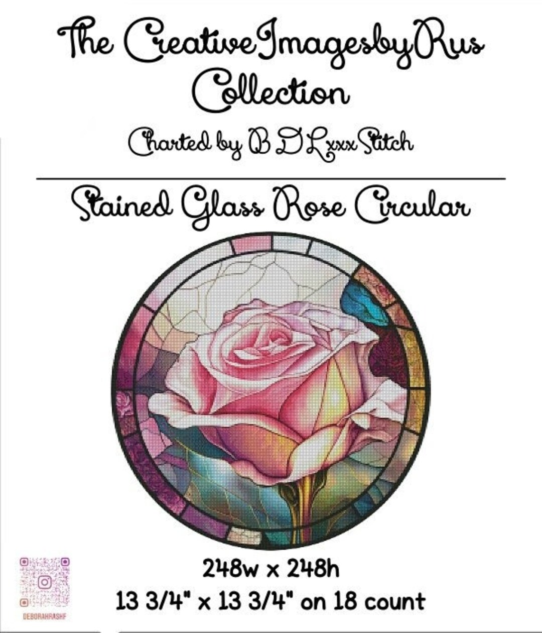 Stained Glass Rose Circular Cross Stitch Pattern Original Artwork by ...