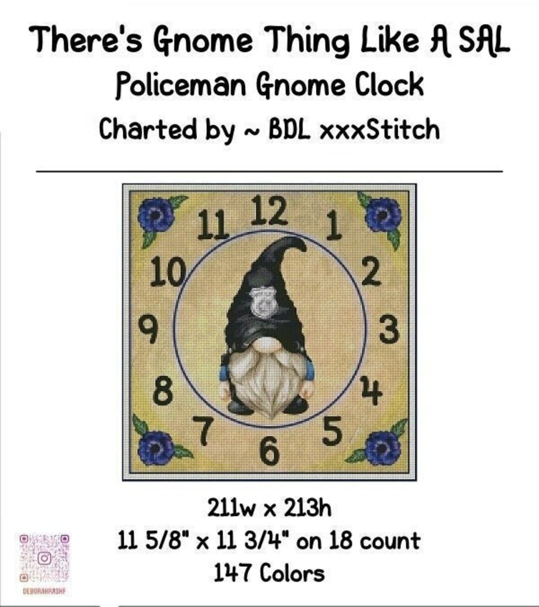 Policeman Gnome Clock Exclusive Cross Stitch Pattern - Etsy