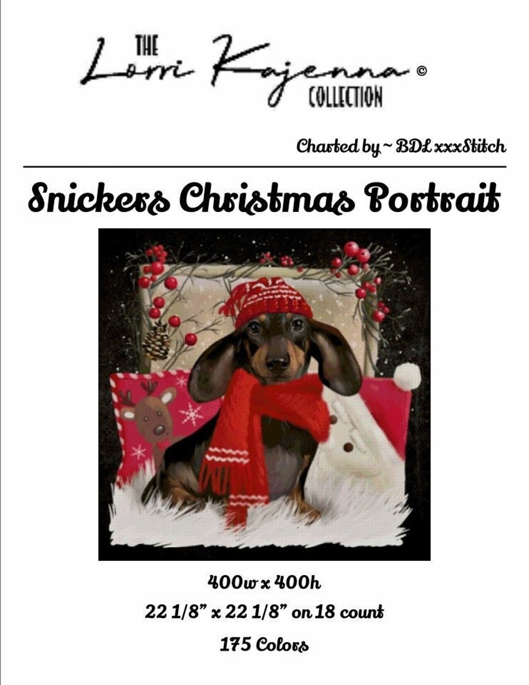 Snicker's Christmas Portrait Cross Stitch Pattern, Original Artwork by ...
