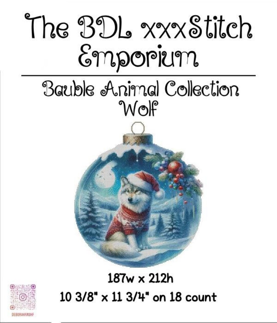 Bauble Animal Collection Wolf, Cross Stitch Pattern Original Artwork by ...