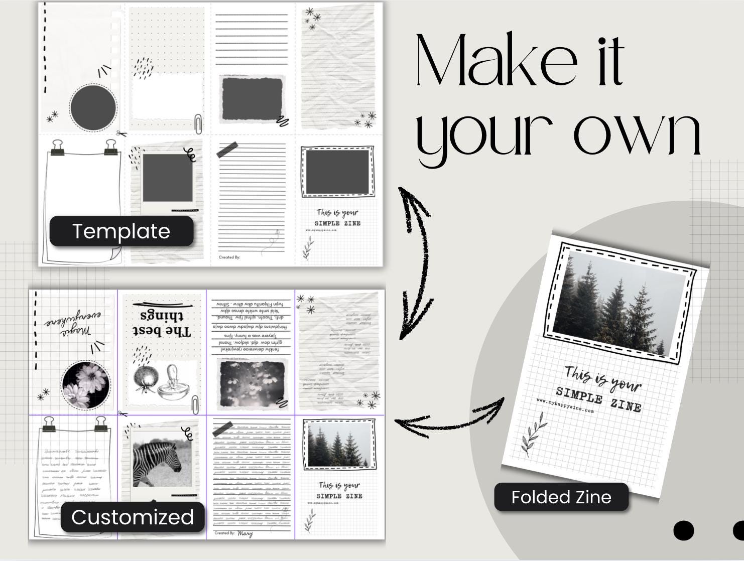 Editable Black and White Zine Template Using Canva, 8-page Zine, Zine-making for Beginners, DIY ...