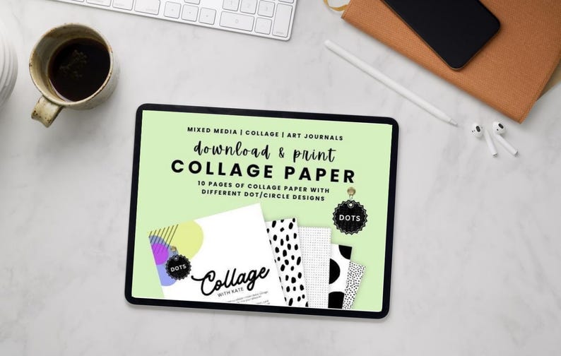 Dot Collage Paper: Black & White Scrapbooking, Art Journals (digital ...