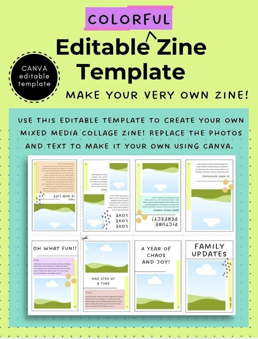 Colorful Modern Zine Template Editable in Canva, 8-page Booklet, Family ...