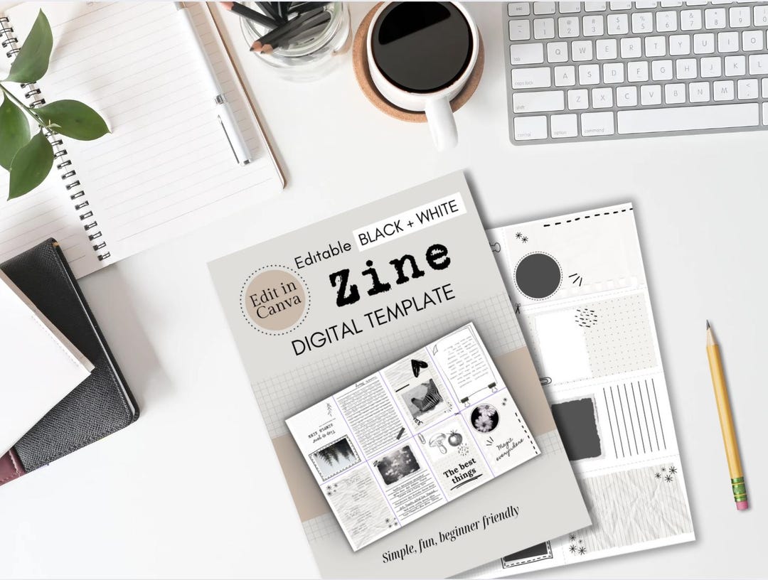 Black and White Zine Template: 8-page DIY Booklet (canva Editable ...