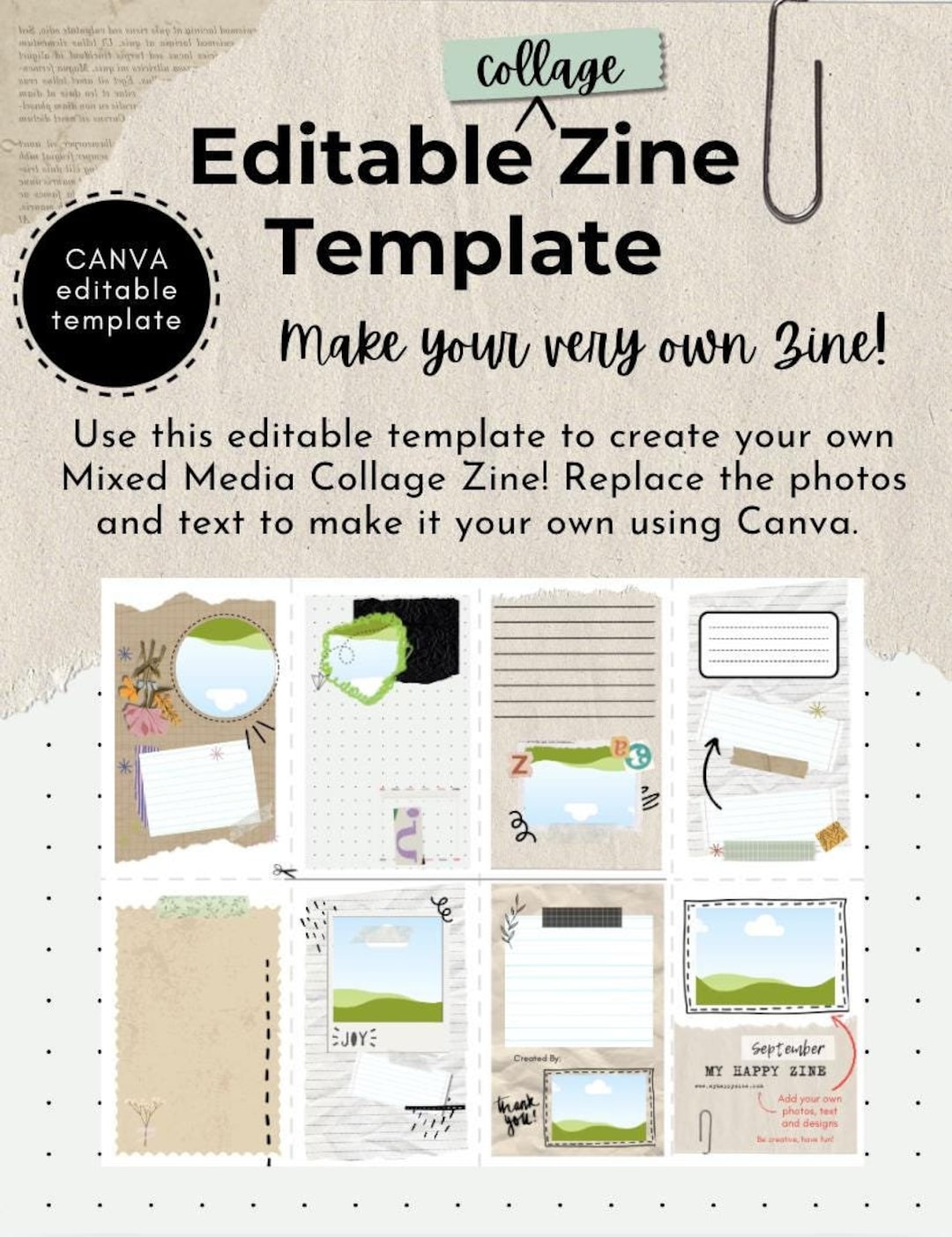 Plantilla de fanzine editable con Canva, fanzine plegable de 8 páginas ...