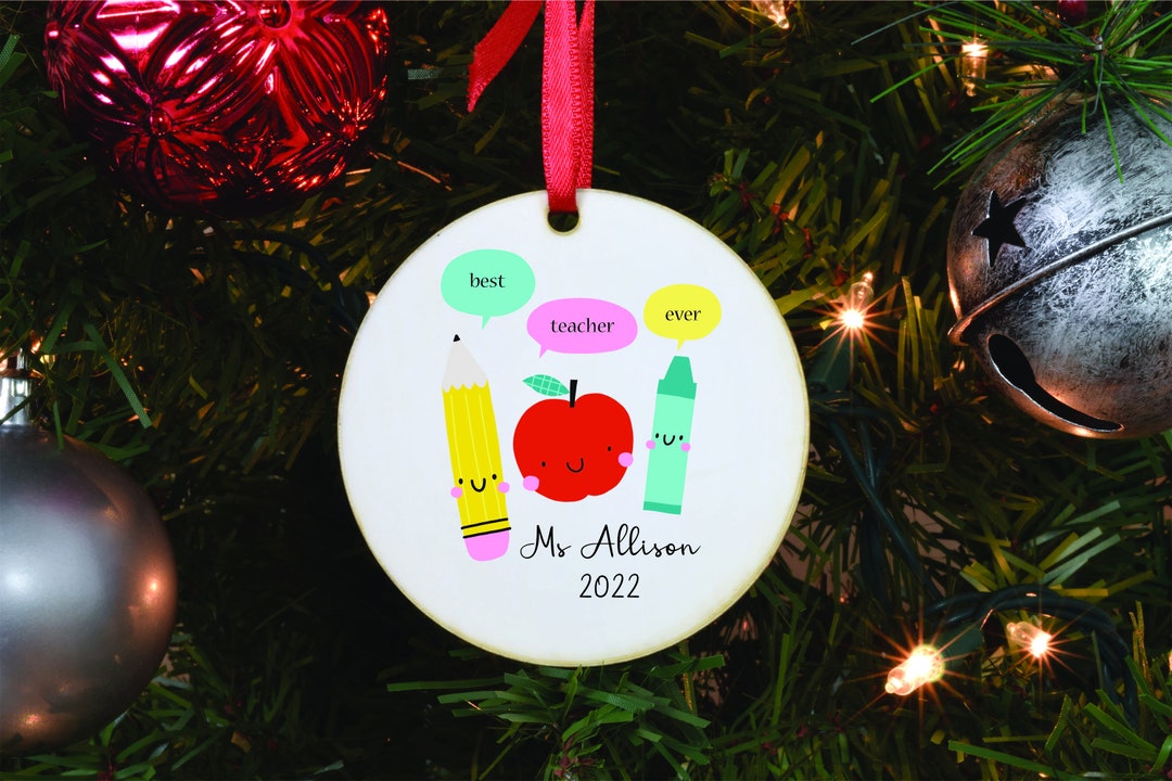 Custom Apple and Crayon Teacher Christmas Ornament Apple Ornament With ...
