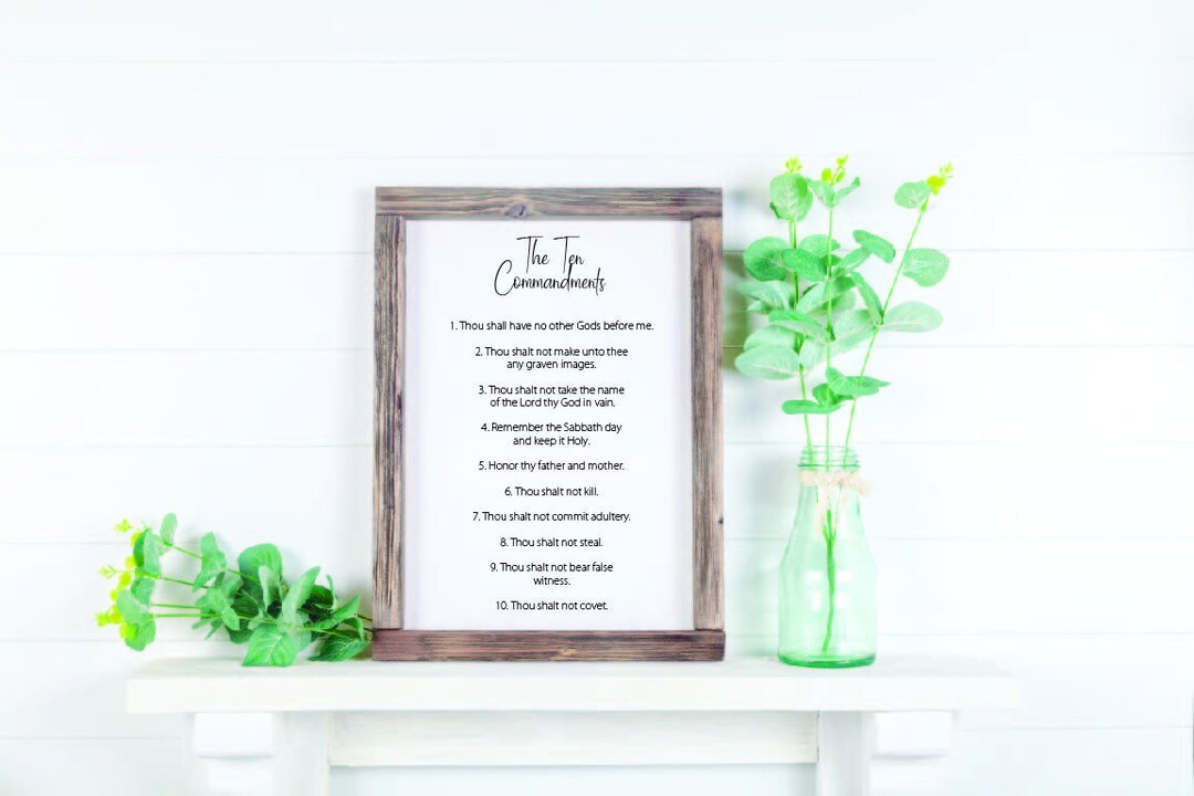 The Ten Commandments Wood Framed Sign Inspirational Sign Farmhouse Ten ...