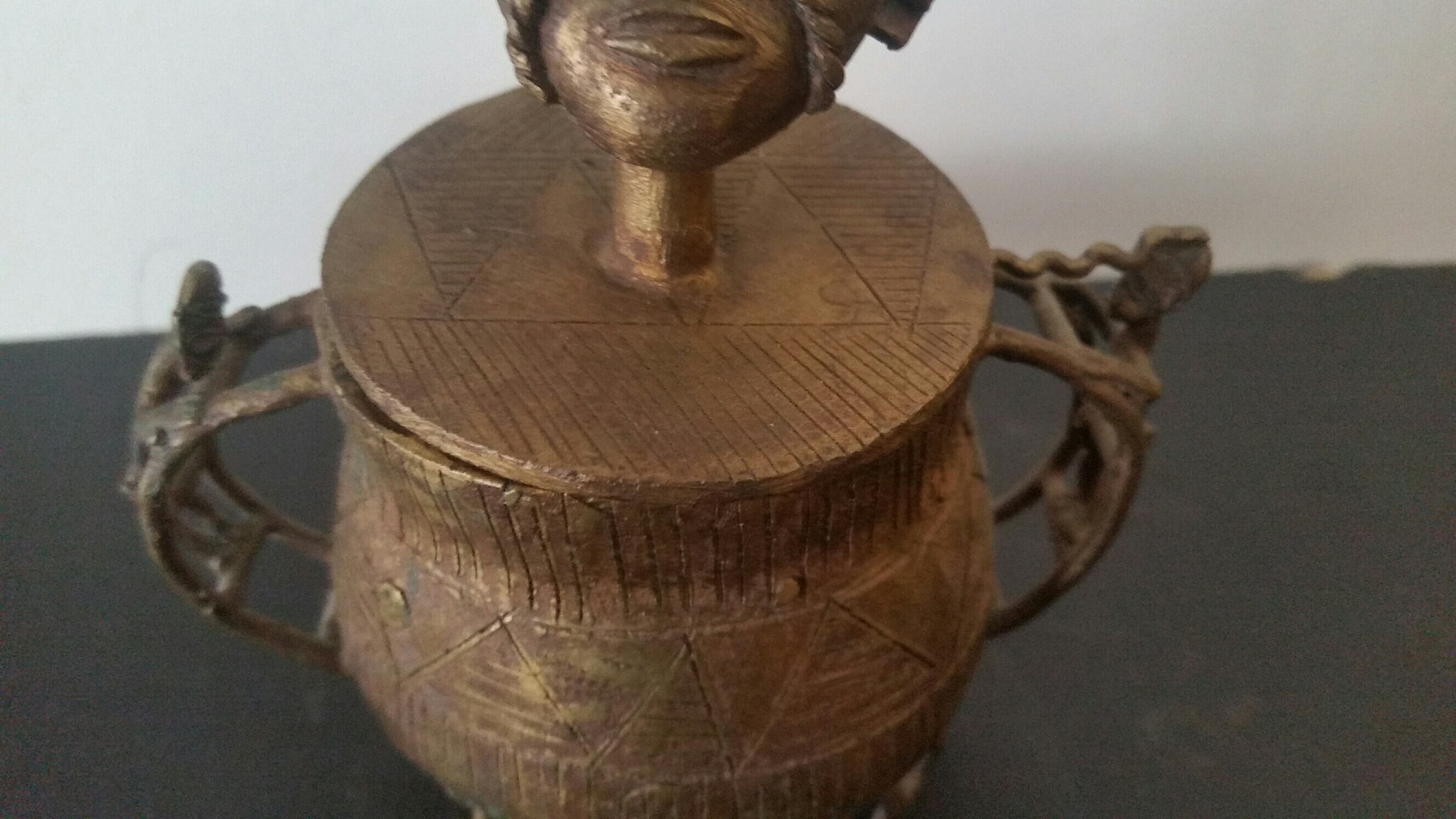 GHANA Vintage ASHANTI Tribe Bronze KUDUO Vessel African Art ...