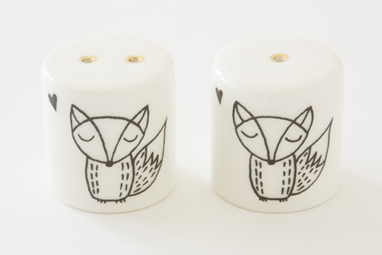 Ceramic Salt and Pepper Shakers - Cute Fox With Hearts - Etsy