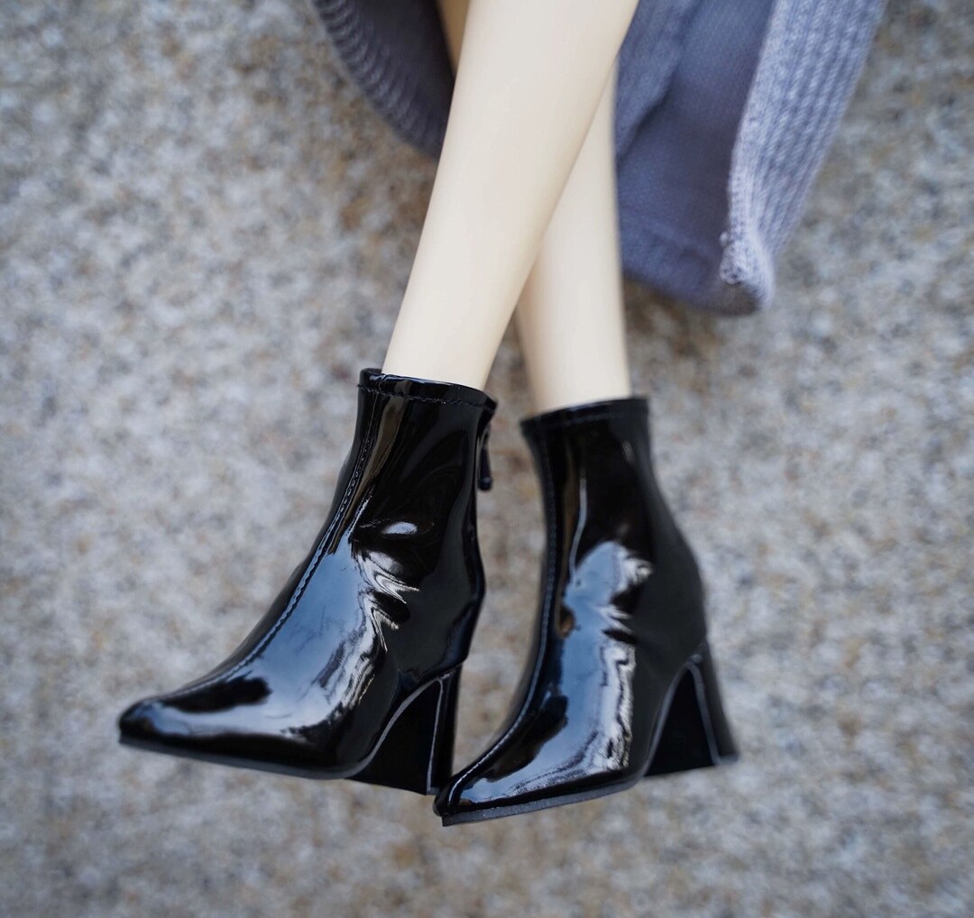 Black Leather High Heels Ankle Boots for BJD 1/3 SD16 DD Doll Shoes ...