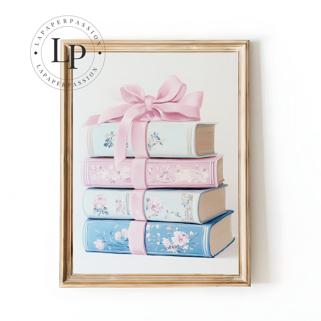 Pastel Book Wall Art | Whimsical Girly Stack of Books Print | Reading ...