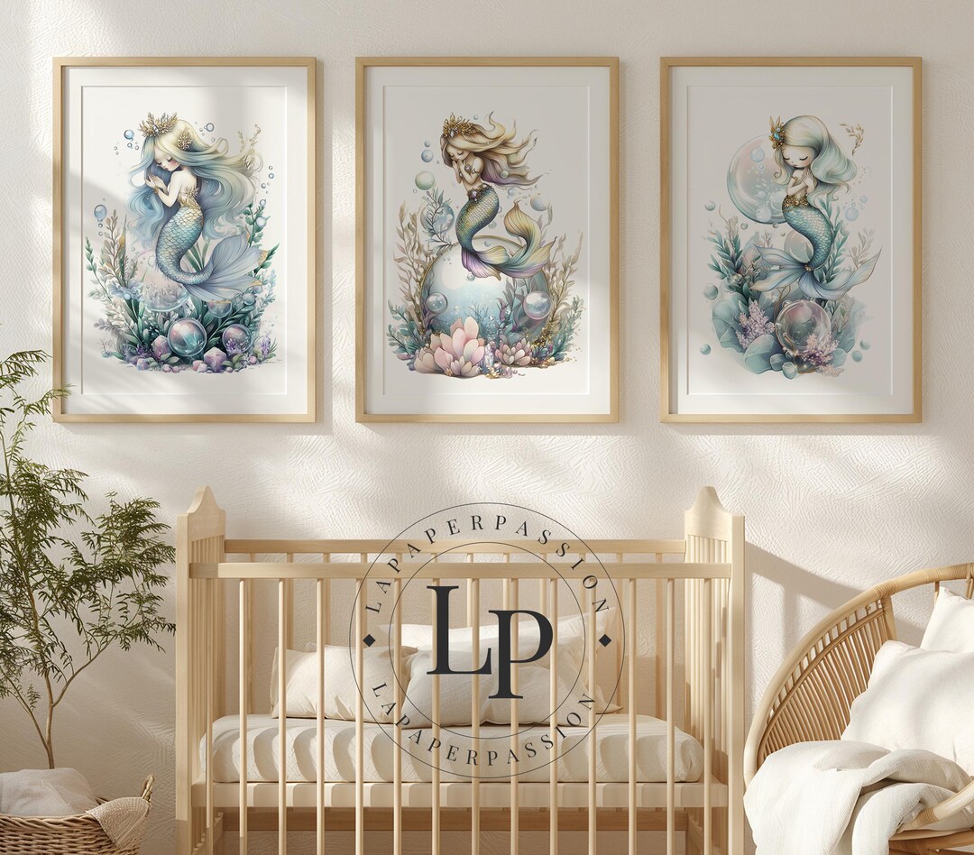 Mermaid Nautical Sea Wall Art, Mermaid Prints, Art for Girls, Ocean ...