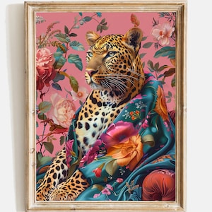 Bold Leopard Print, Animal Portrait Art, Dressed Animal Print, Eclectic ...
