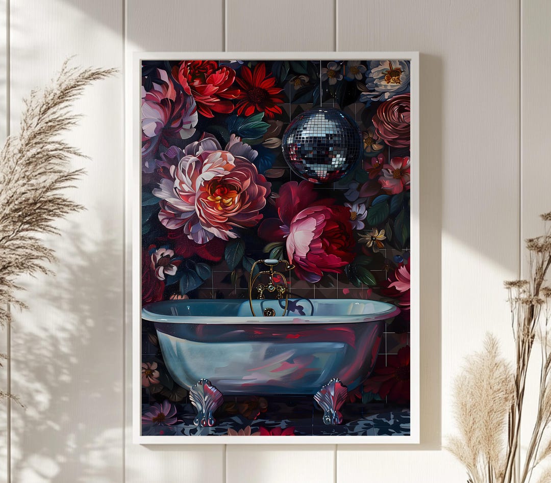 Bathroom Wall Art - Disco Ball Bathroom - Moody Maximalist Funky Art ...