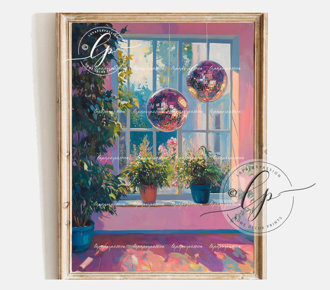 Disco Garden Ball Print Disco Wall Art Disco Ball Decor Bright Living ...