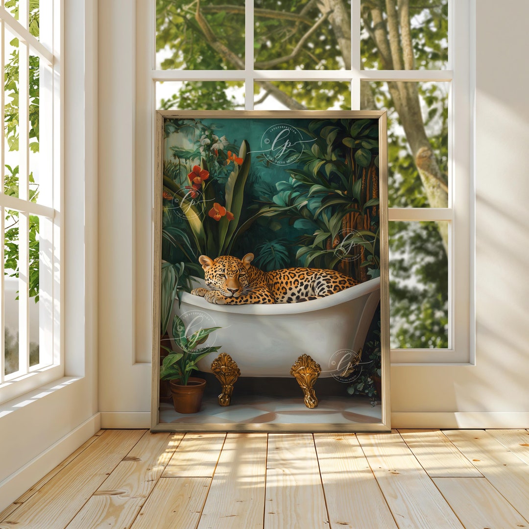 Bathroom Wall Art, Leopard Print in a Bathtub - Leopard Bathroom ...