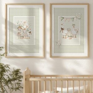 Goose Nursery Prints Set: Sage Green Gingham, Cottagecore Art - Etsy