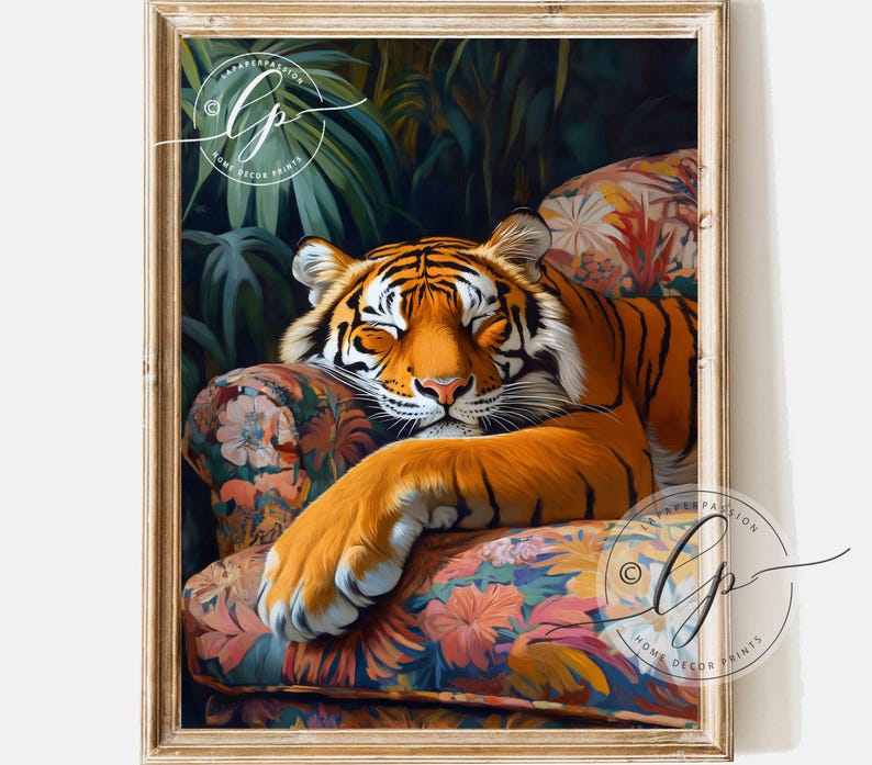 Sleeping Tiger Art Print: Maximalist Eclectic Wall Decor - Etsy