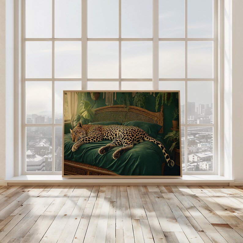 Green Leopard Art Print: Boho Bedroom Wall Decor - Etsy