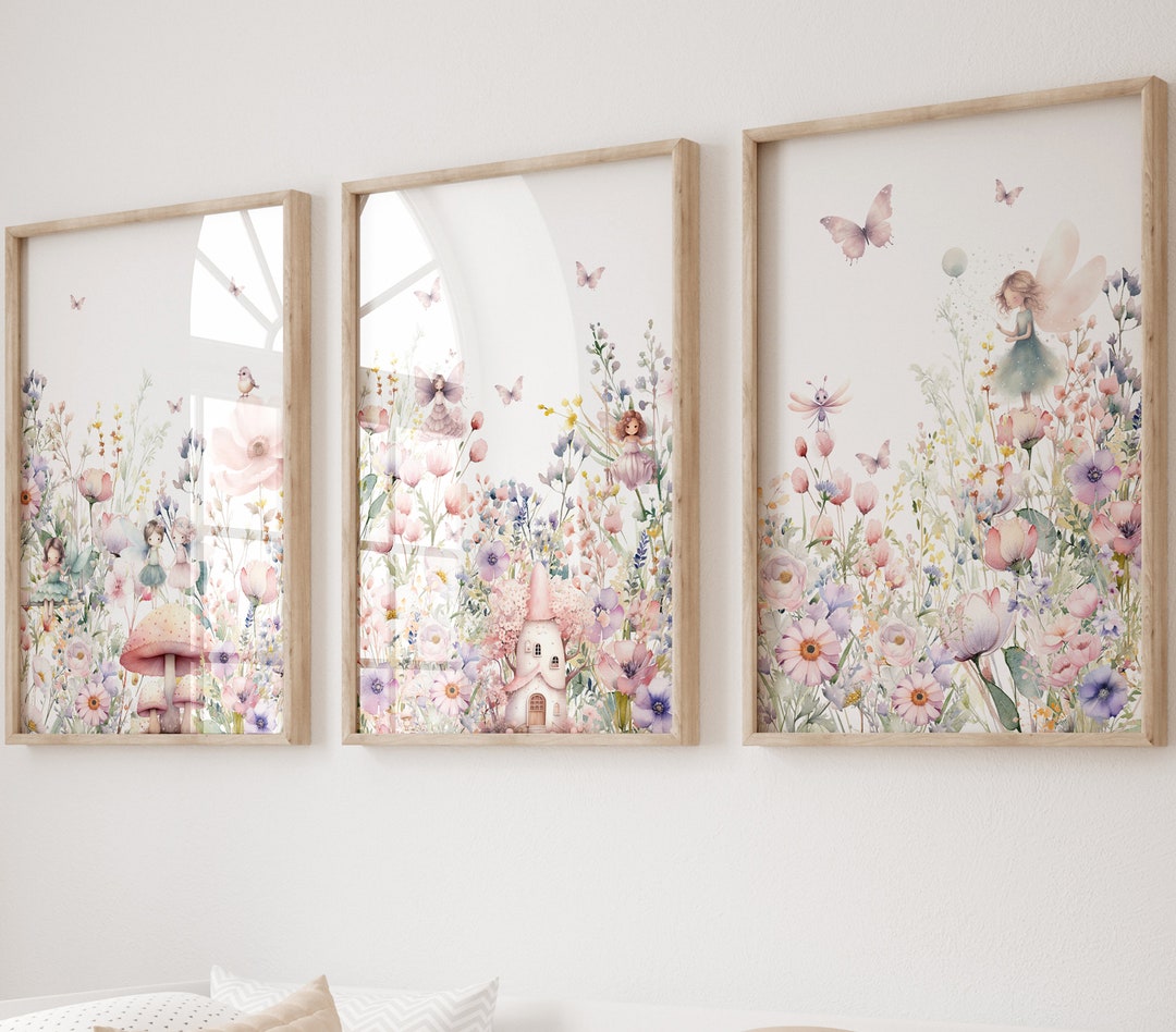 Fairy Nursery Wall Prints, Whimsical Nursery Wall Art, Wildflower ...