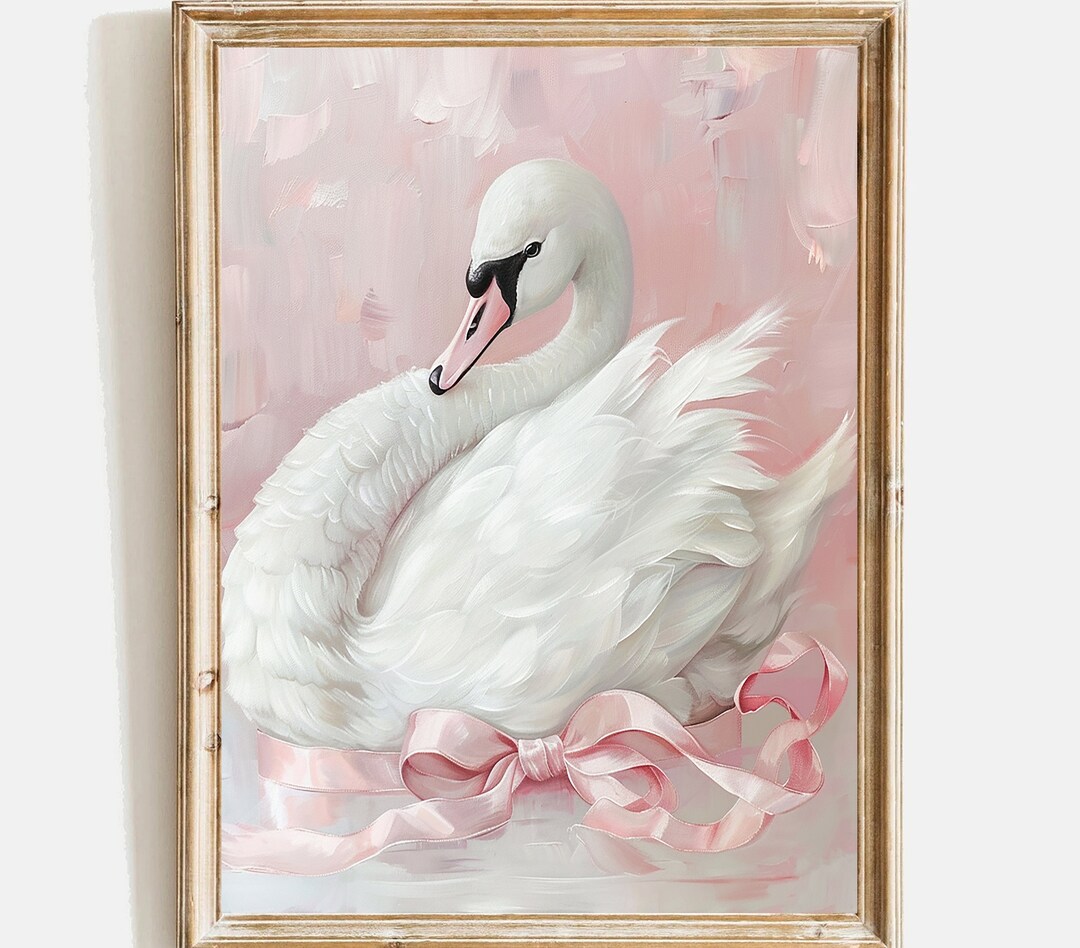 Swan, Art Printable, Swan Decor, White Swan Vintage Painting, Pastel ...