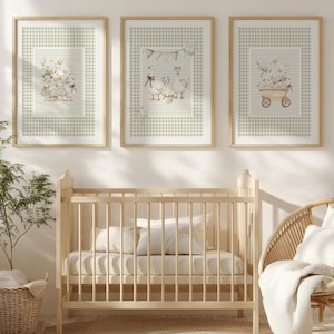 Goose Nursery Prints Set: Sage Green Gingham, Cottagecore Art - Etsy