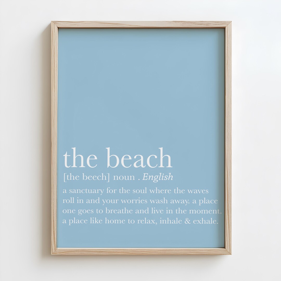Coastal Typography Print: 'the Beach' Definition, Customizable Colors ...