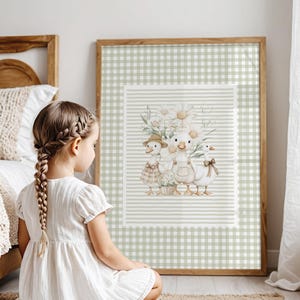 Goose Nursery Prints Set: Sage Green Gingham, Cottagecore Art - Etsy