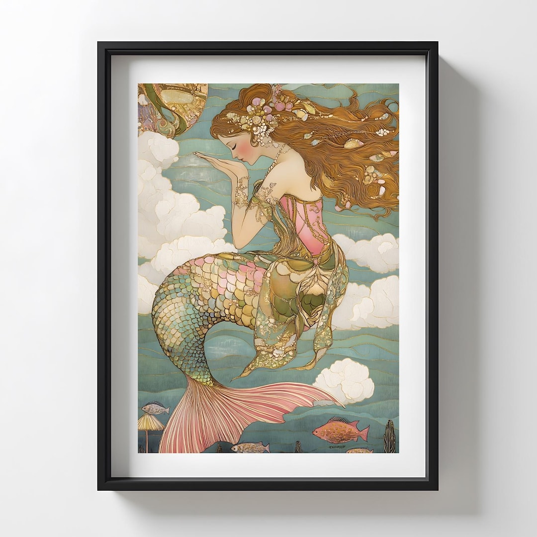 Pastel Mermaid Art Print: Mermaidcore Sea Goddess Coastal Decor - Etsy