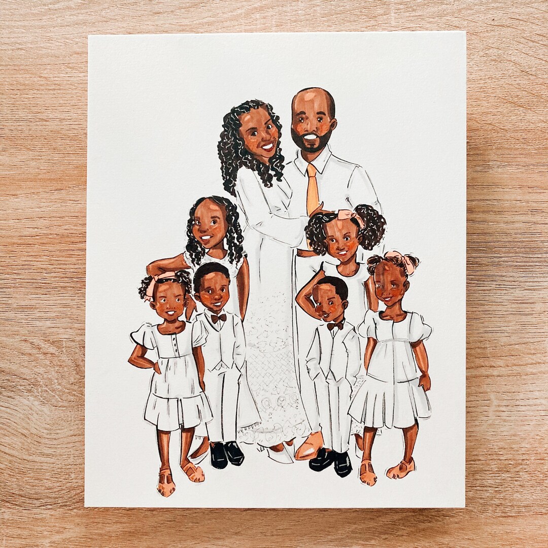 8 People Family Portrait, Custom Family Portrait, Custom Artwork ...