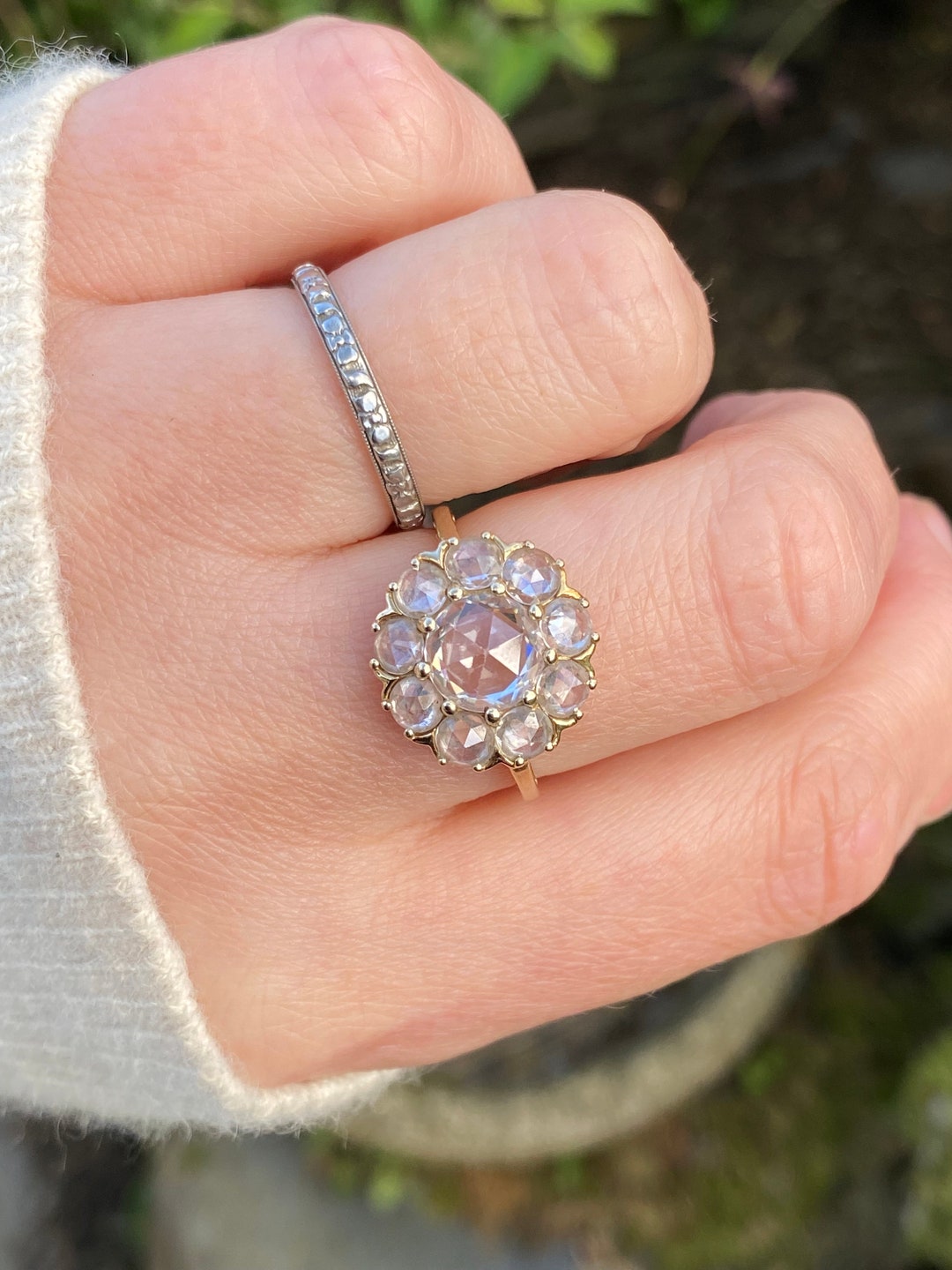 Vintage 9ct Gold Rose Cut White Stone Ring Topaz/ Goshenite Cluster ...