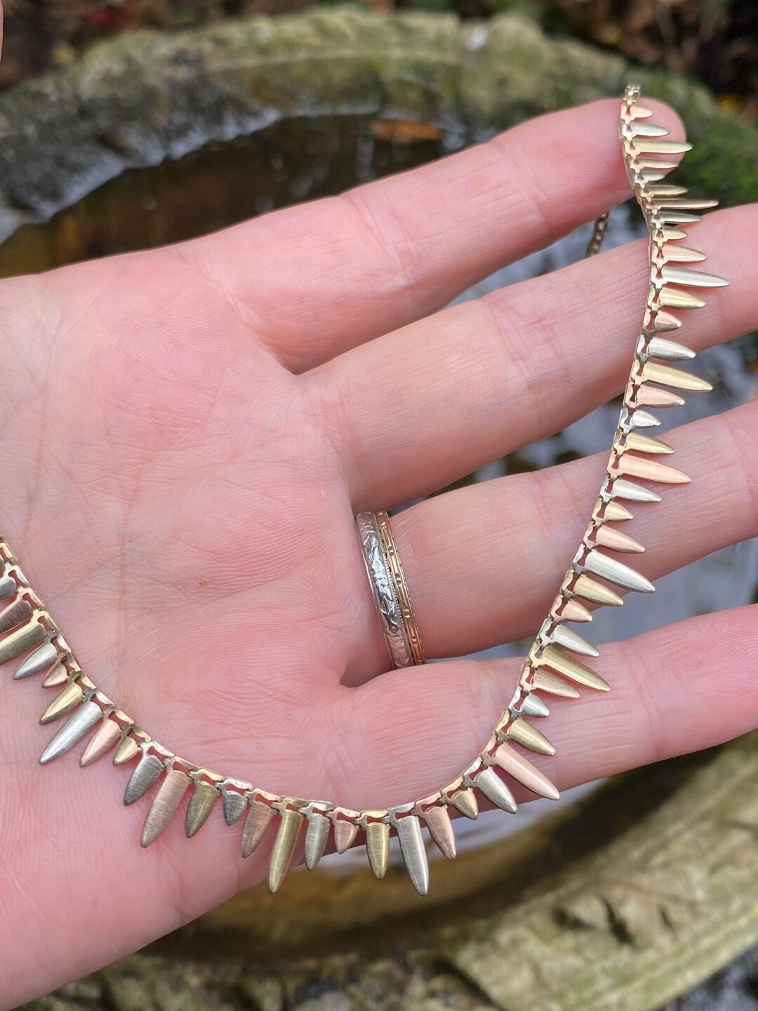 Vintage ~ 9ct Gold ~ Tri Colour Necklace ~ Cleopatra Studdend Style ~ 7 ...