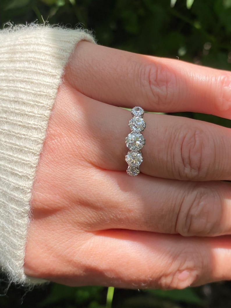 Antique ~ Old Cut Diamond Five Stone Platinum Ring ~ Size N.5 / 6.75 ...